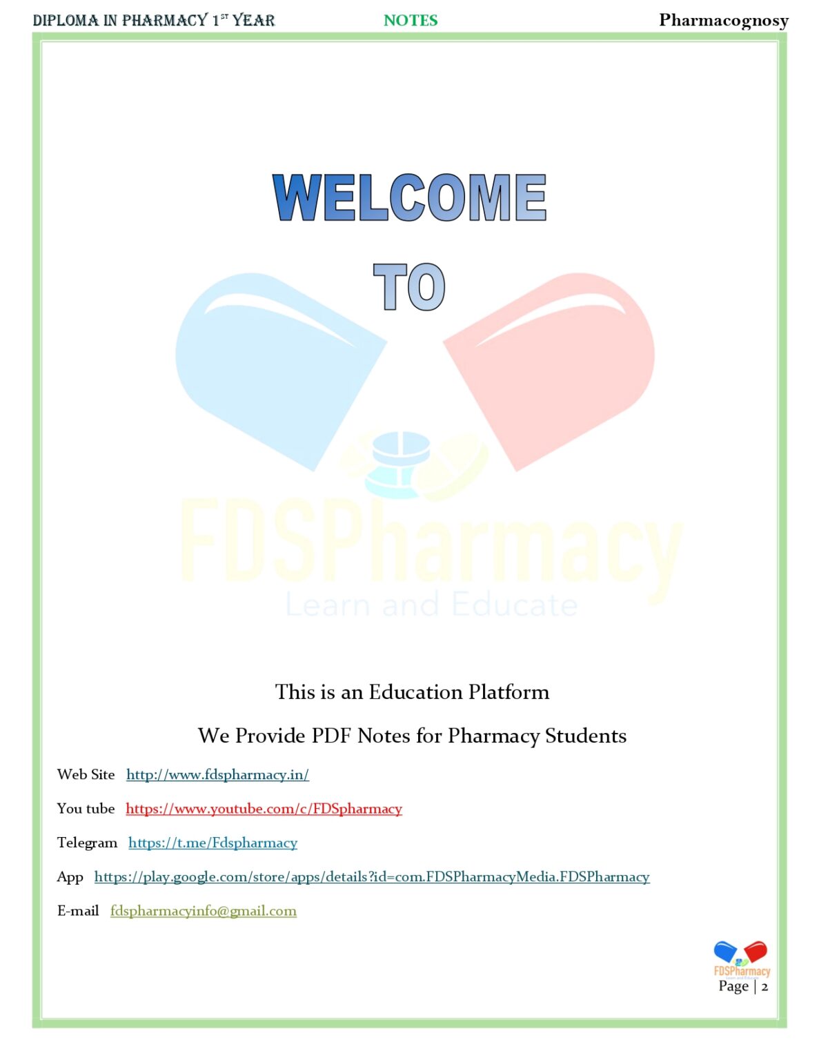 D.Pharmacy 1st Year Notes – FDSPharmacy
